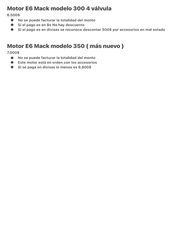 Motor E6 Mack Modelo 300 4 Válvula | PDF