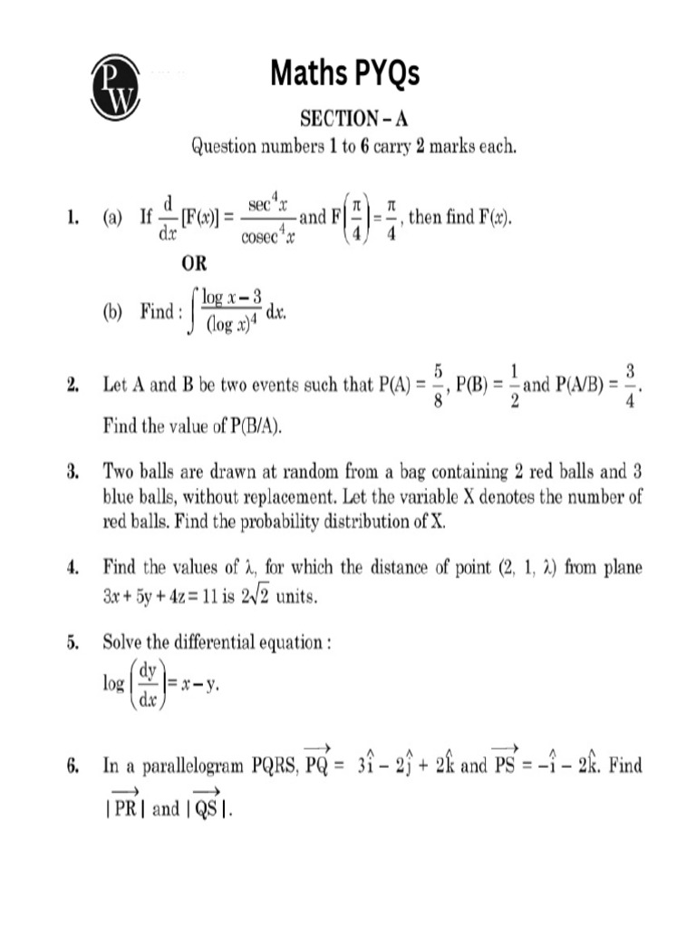 Maths PYQs | PDF