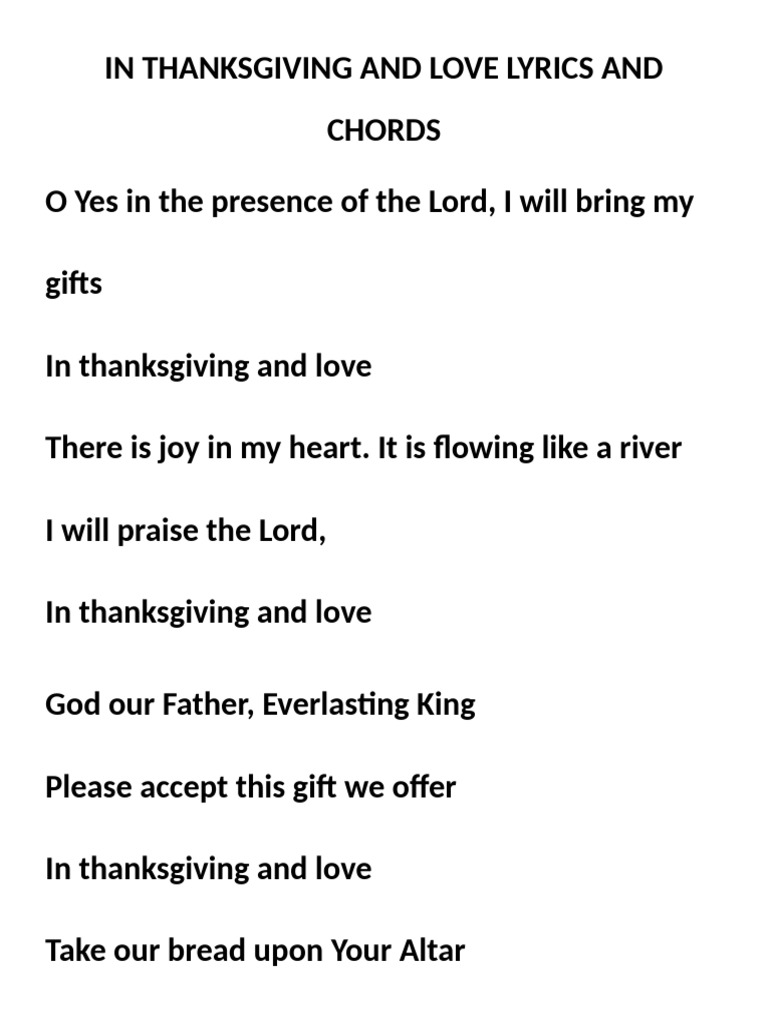 In Thanksgiving and Love Lyrics and Chords | PDF