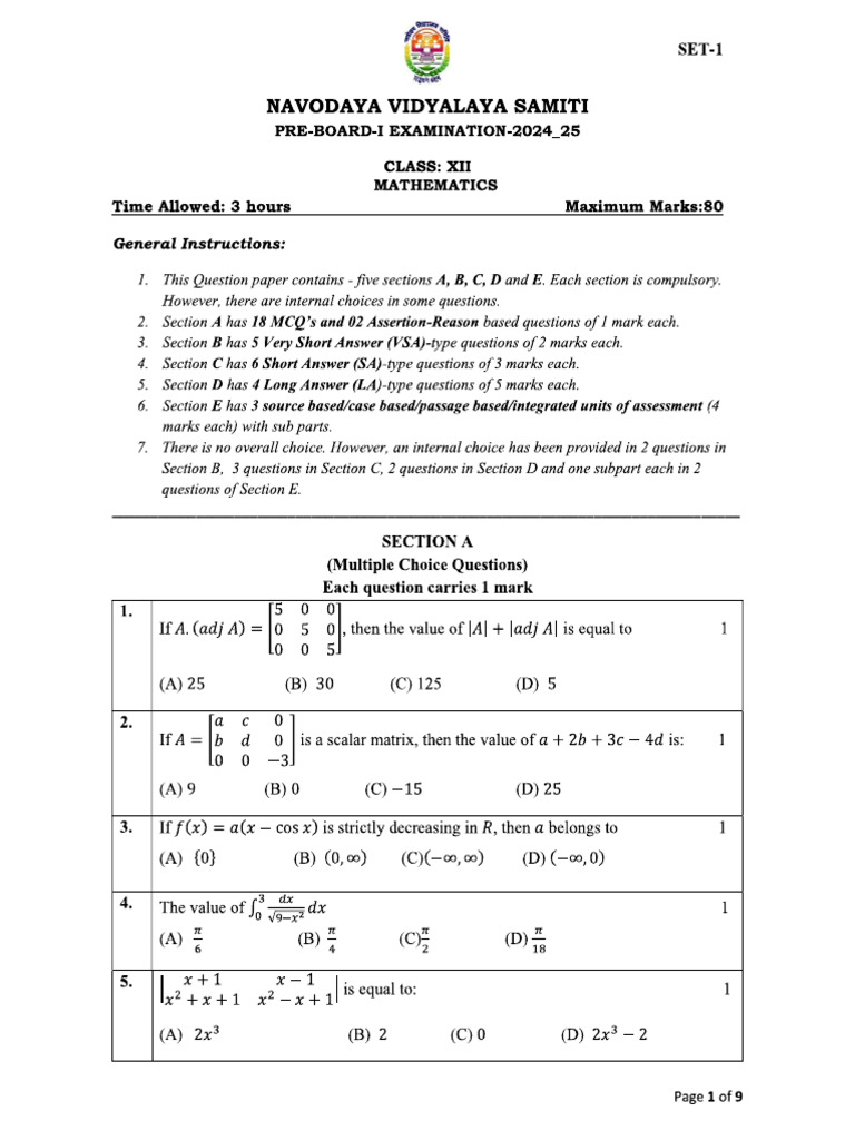 Xii Maths QP - 241212 - 194546 | PDF