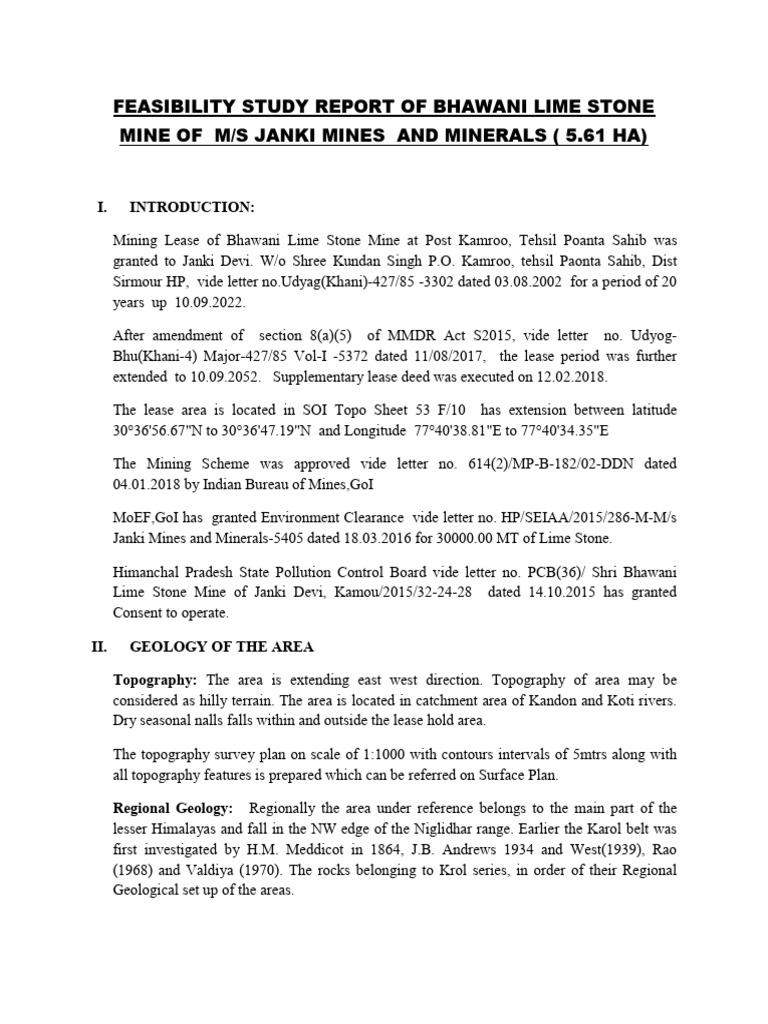 Bhawani Limestone Mine Feasibility Study | PDF | Net Present Value | Geological Formation