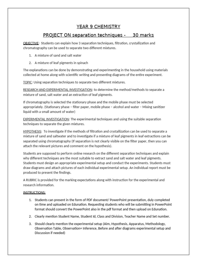 Project Proposal - 9 Chemistry | PDF | Filtration | Chromatography