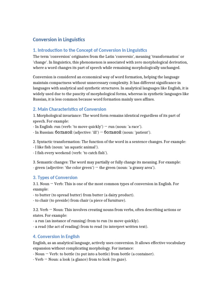 Conversion in Linguistics | PDF | Word | Morphology (Linguistics)