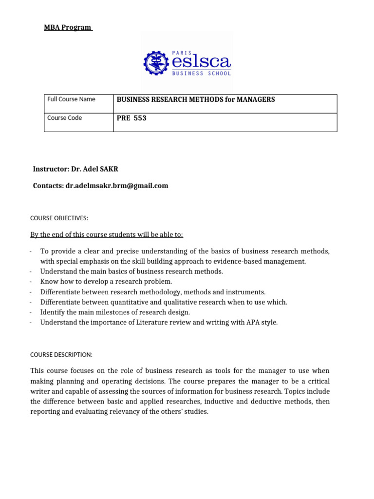 Business Research Methods Course | PDF | Methodology | Inquiry