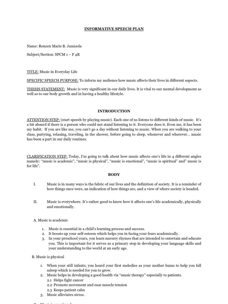 Informative Speech Plan (Please Don't Erase) | PDF