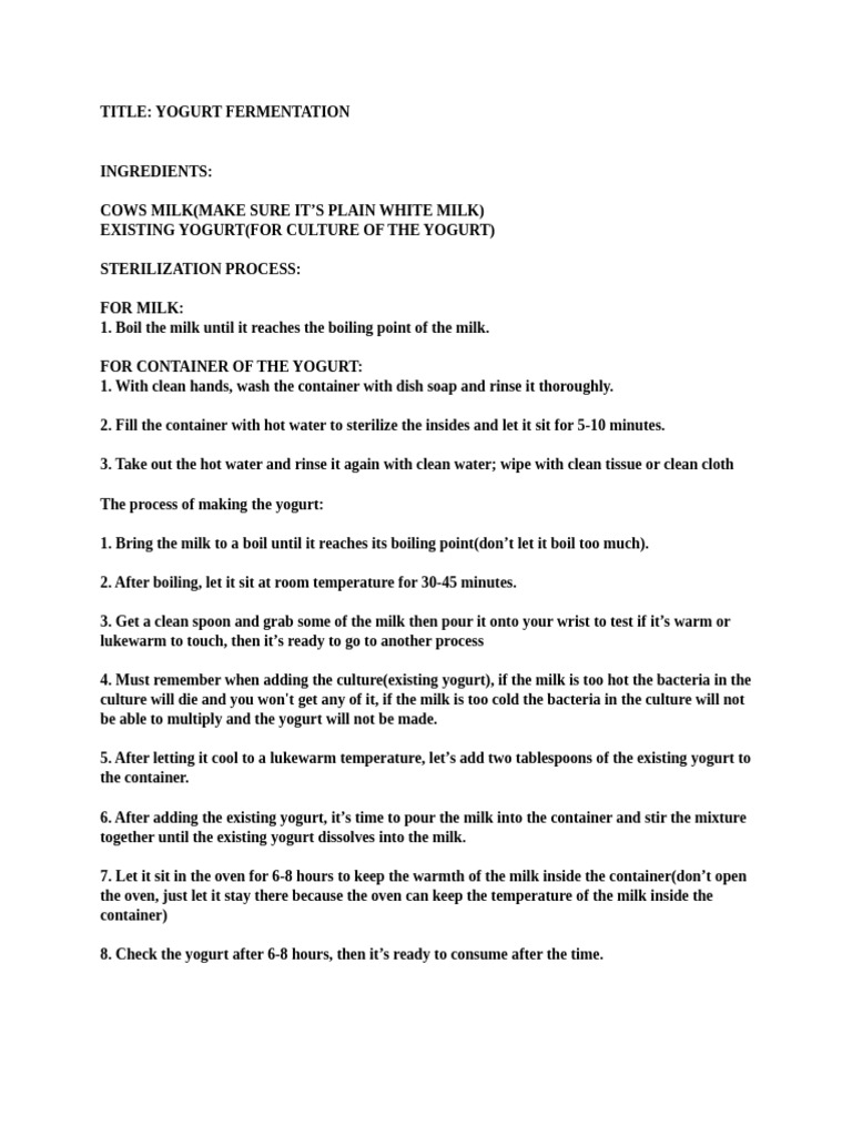Yogurt Fermentation | PDF