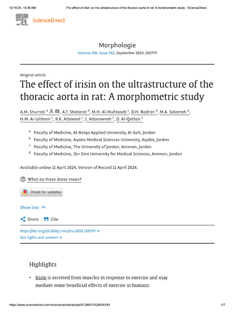 The Effect of Irisin On The Ultrastructure of The Thoracic Aorta in Rat ...