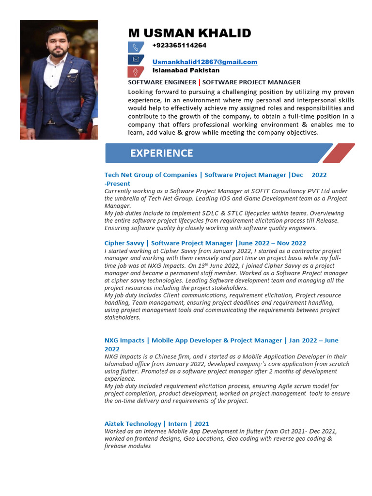 M Usman Khalid Resume Updated (1) (PDF - Io) - Removed | PDF | Project ...