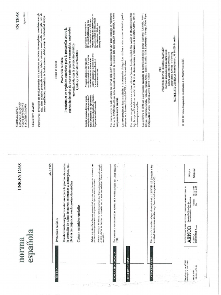 Encintado Tuberias UNE-EN 12068 Abril 99 (Reducido) | PDF