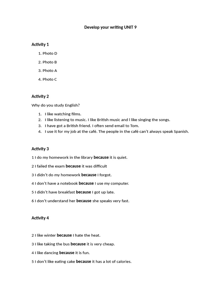 Develop Your Writing UNIT 9 - Version Correcta | PDF