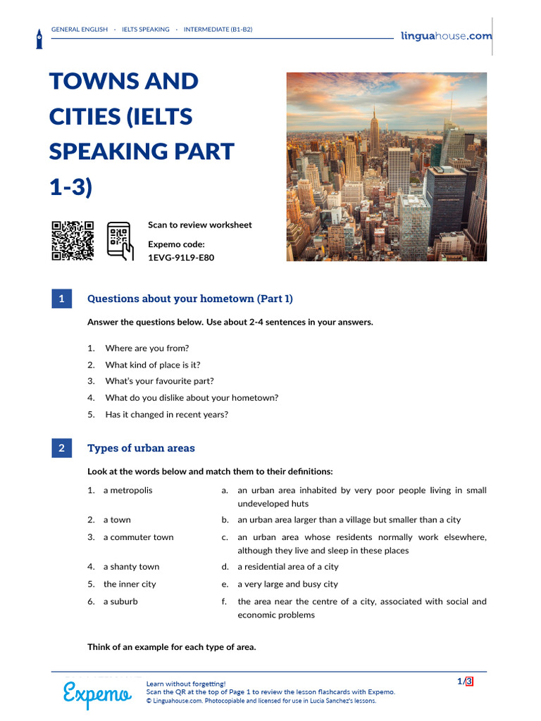 Towns and cities - speaking practice | PDF | Linguistics