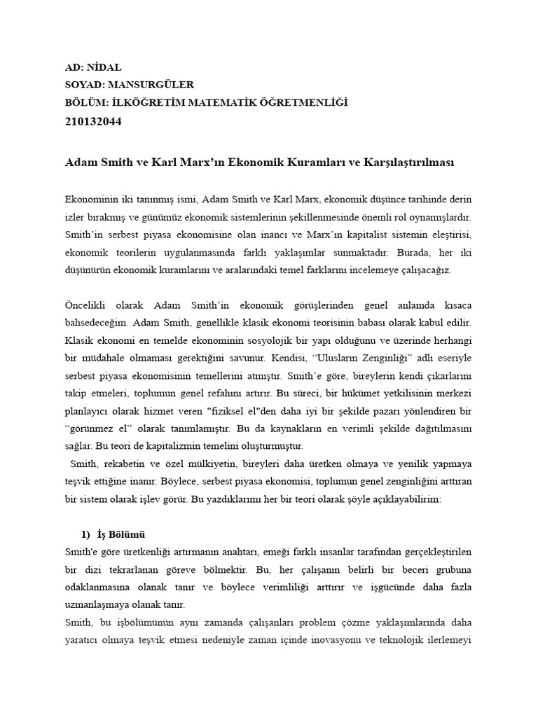 Karl Marx Ve Smith Adam | PDF