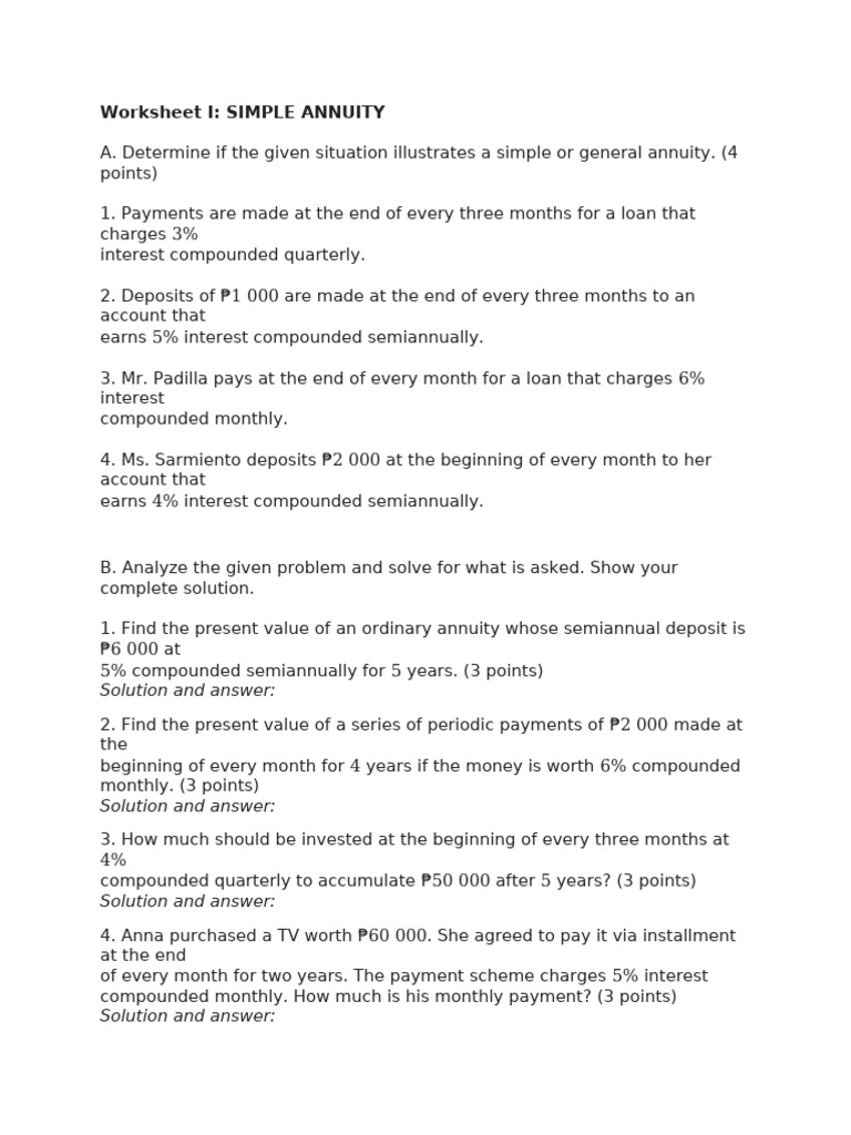 Worksheet-on-Simple-Annuity | PDF