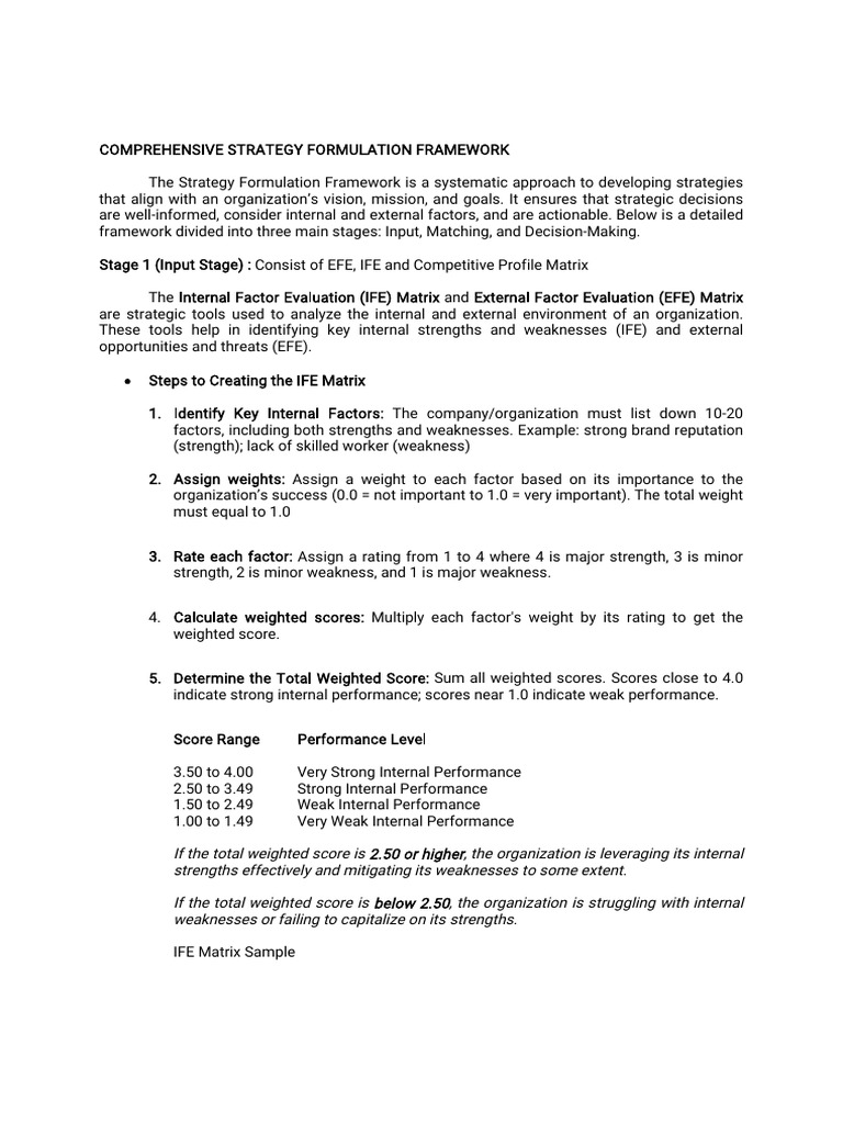 COMPREHENSIVE-STRATEGY-FORMULATION-FRAMEWORK | PDF | Weighted Arithmetic Mean | Strategic Management