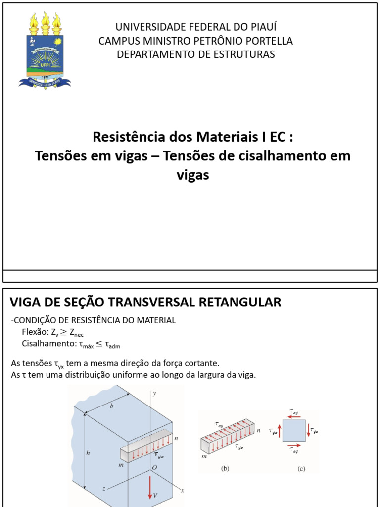 4.3 Tensões de cisalhamento em vigas (1) | PDF | Estresse (Mecânica) | Viga