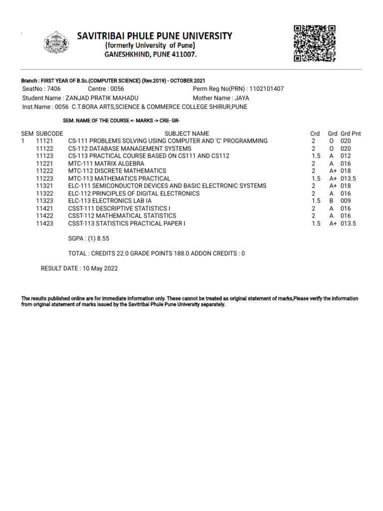 Savitribai Phule Pune University, Online Result (3) | PDF | Computing ...