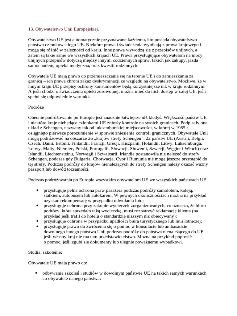 Obywatelstwo Unii Europejskiej | PDF