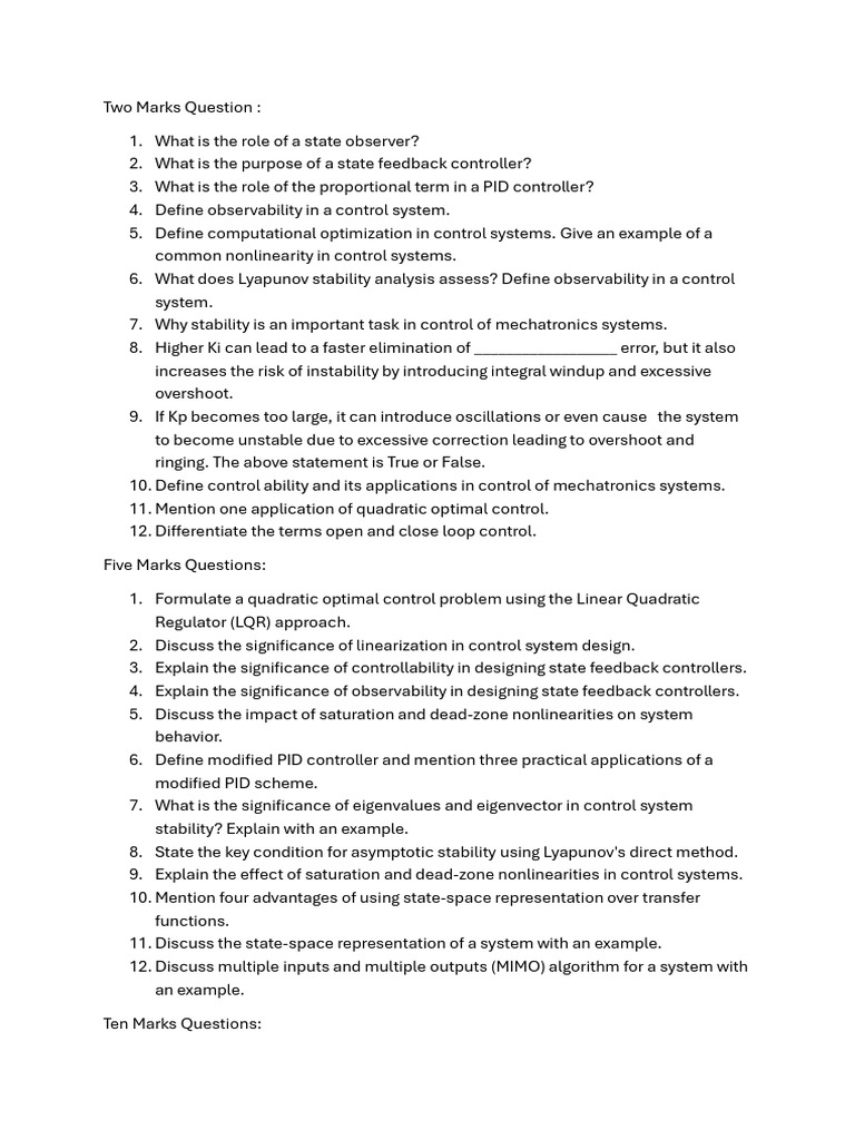 DCMS IMP Questions | PDF | Control Theory | Applied Mathematics