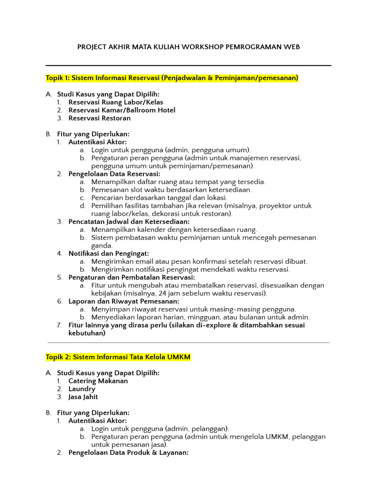 Format Laporan Project Akhir MK WPW 2425 | PDF