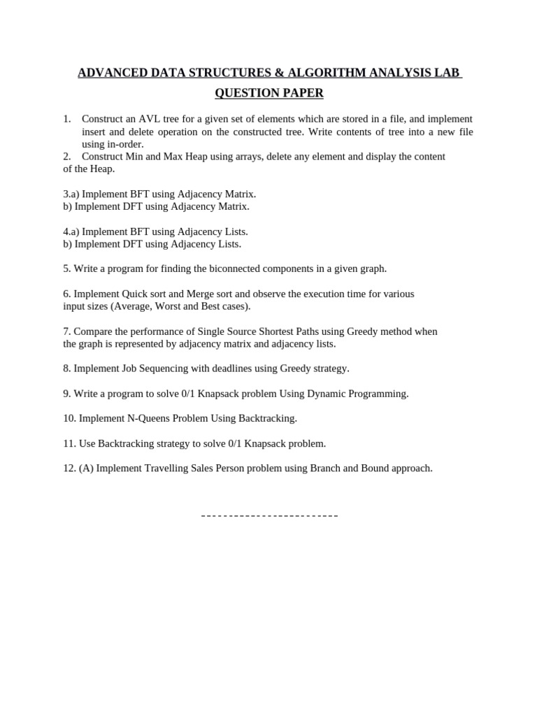 Advanced Data Structures Lab Exam | PDF
