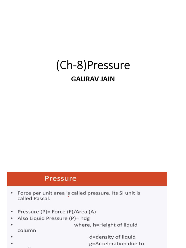 Pressure Notes Class 10 | PDF