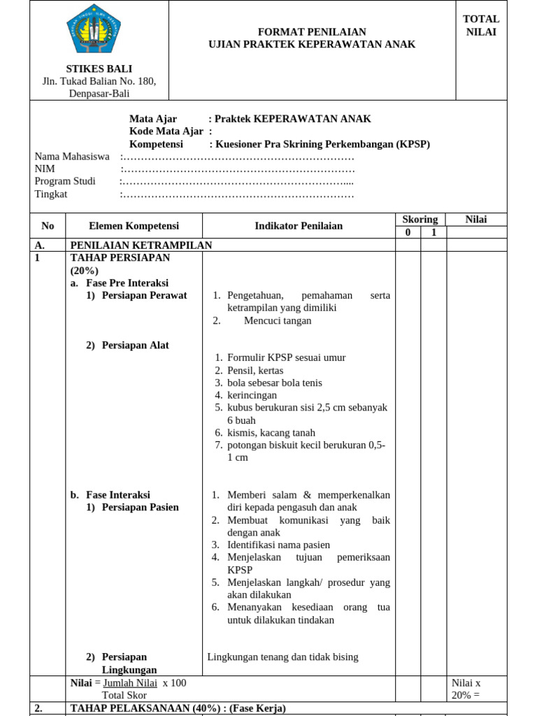 Check List KPSP | PDF