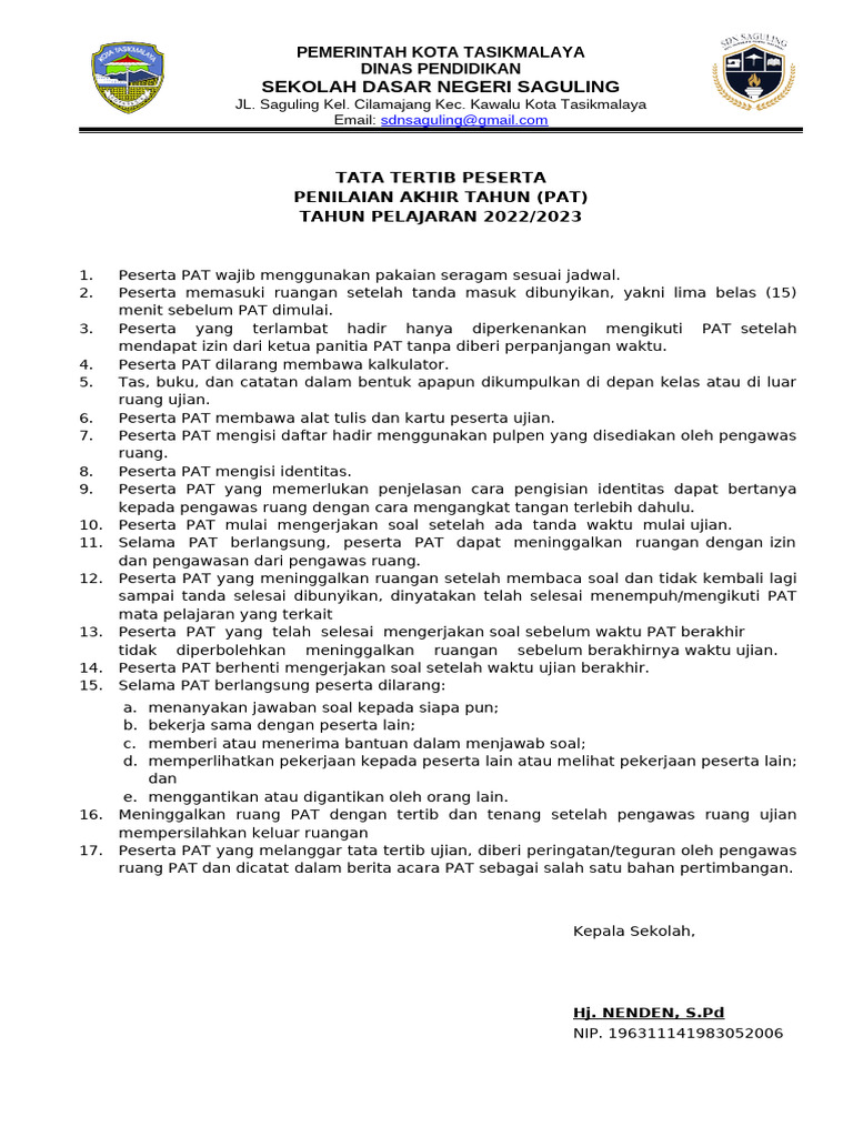 Tata Tertib Peserta PAT | PDF