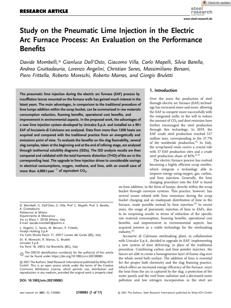 Pneumatic Lime Injection in EAF Process | PDF | Steelmaking | Carbon ...