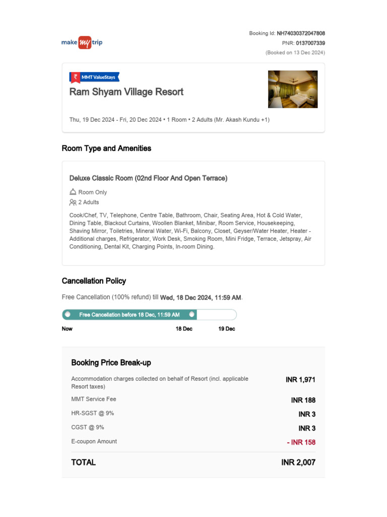 Resort Booking Details and Policies | PDF