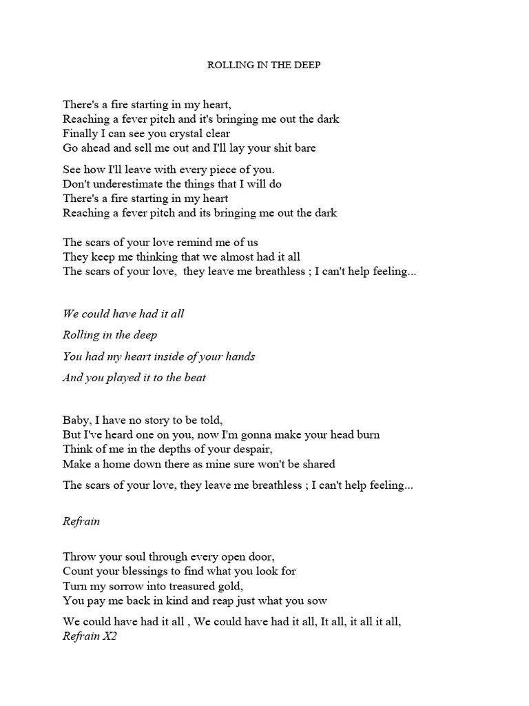 "Rolling in the Deep Lyrics Analysis" | PDF