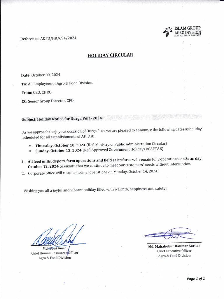 Holiday Circular | PDF