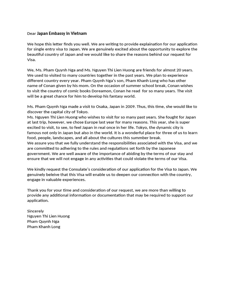 Cover letter Visa Japan | PDF