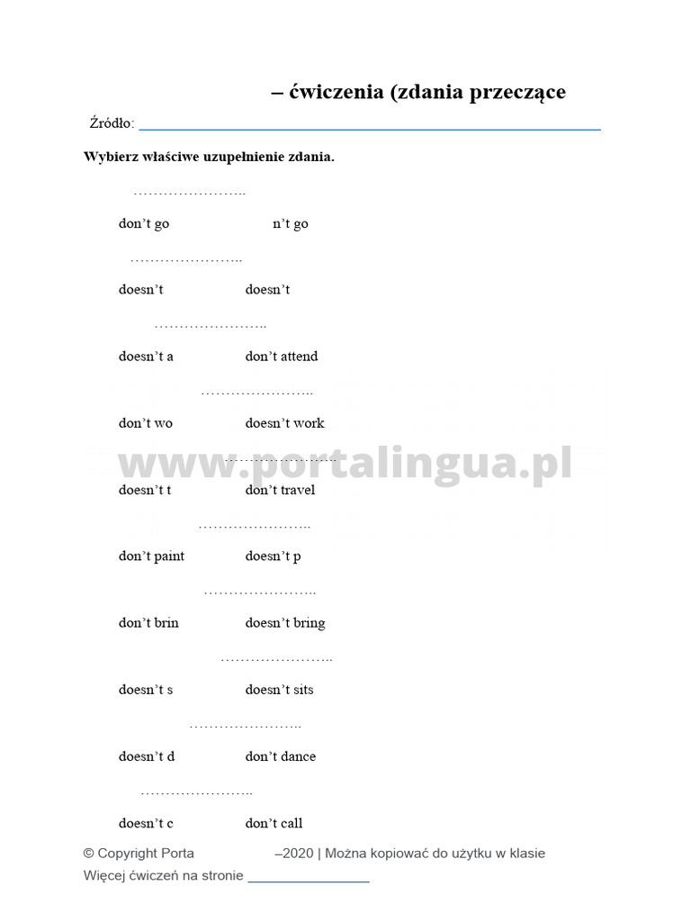 Present Simple Cwiczenia Zdania Przeczace | PDF