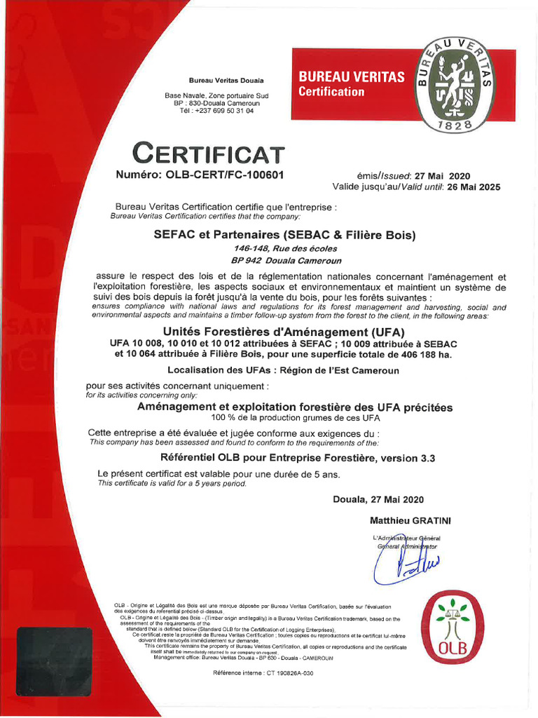 Certificat OLB EF Gpe SEFAC | PDF