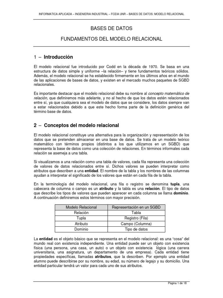 BD Modelo Relacional 2017 | PDF | Base de datos relacional | Modelo ...