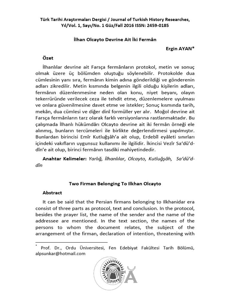 Ilhan Olcayto Devrine Ait Iki Ferman | PDF