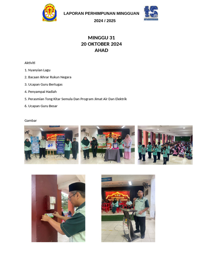 LAPORAN MINGGUAN PERHIMPUNAN | PDF