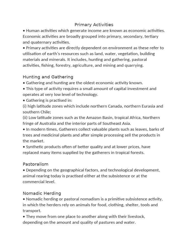 Overview of Primary Economic Activities | PDF | Agriculture | Mining
