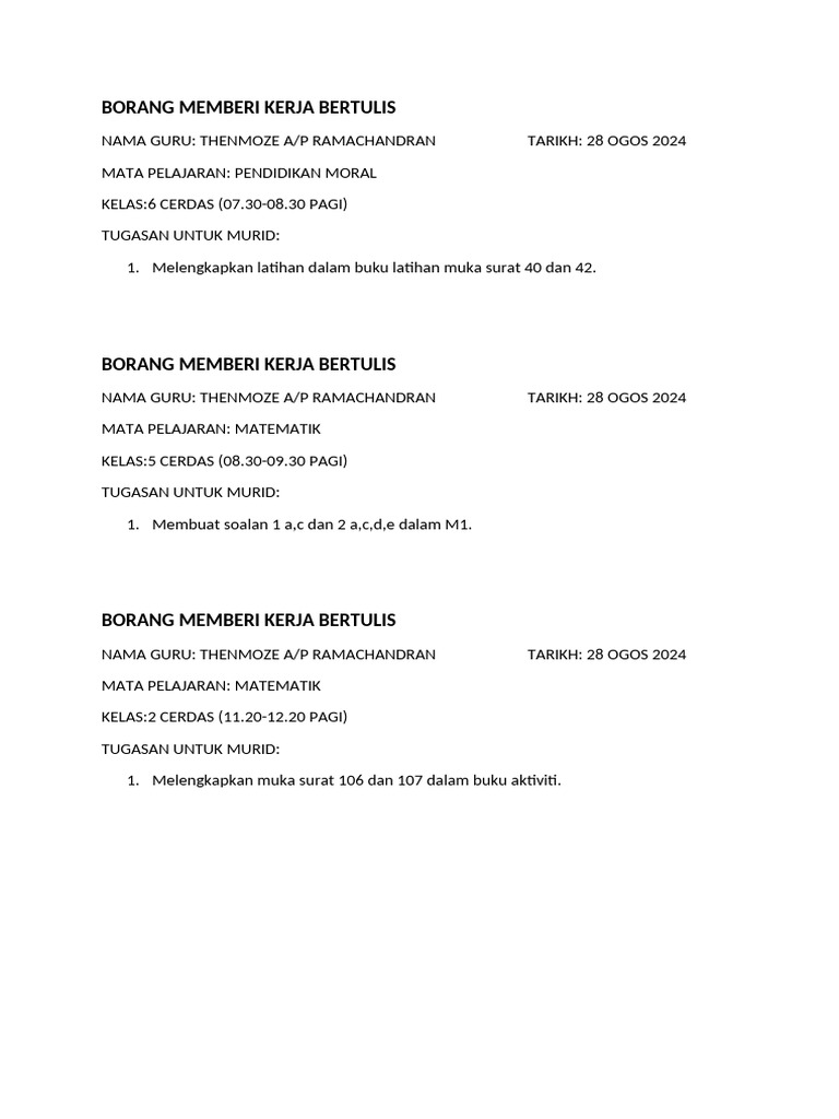 Borang Memberi Kerja Bertulis 28.8 | PDF