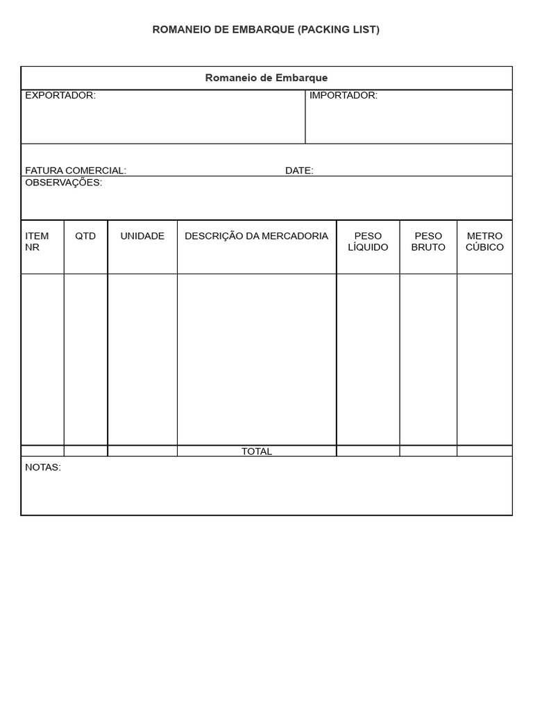 MODELO Romaneio de Embarque. | PDF