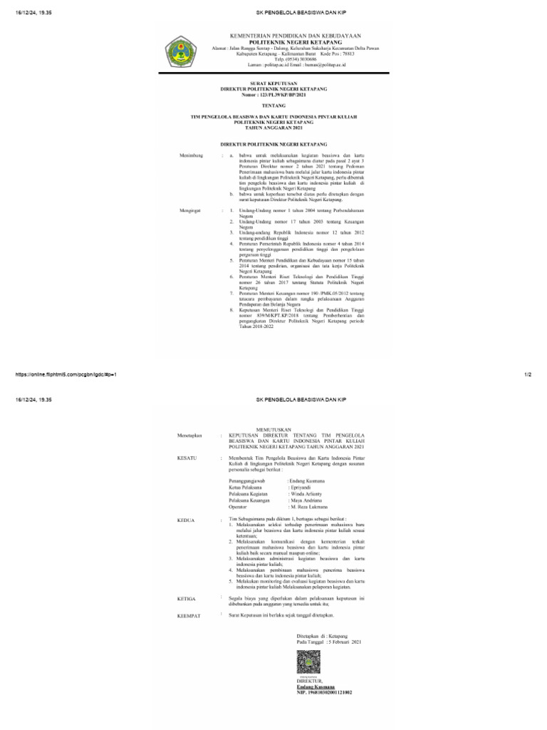 SK Pengelola Beasiswa Dan Kip | PDF