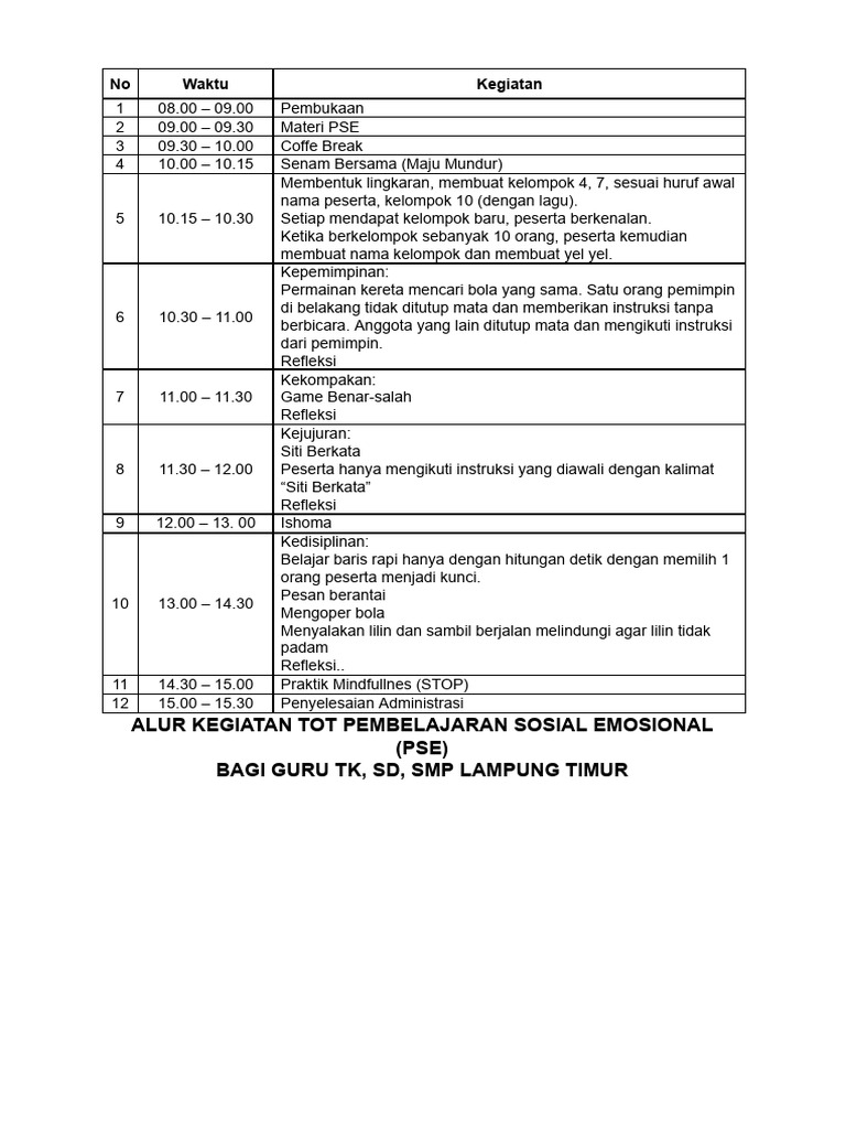 Alur Kegiatan Pelatihan PSE Lampung Timur | PDF