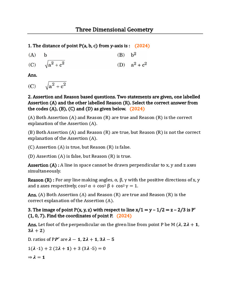Three Dimensional Geometry | PDF