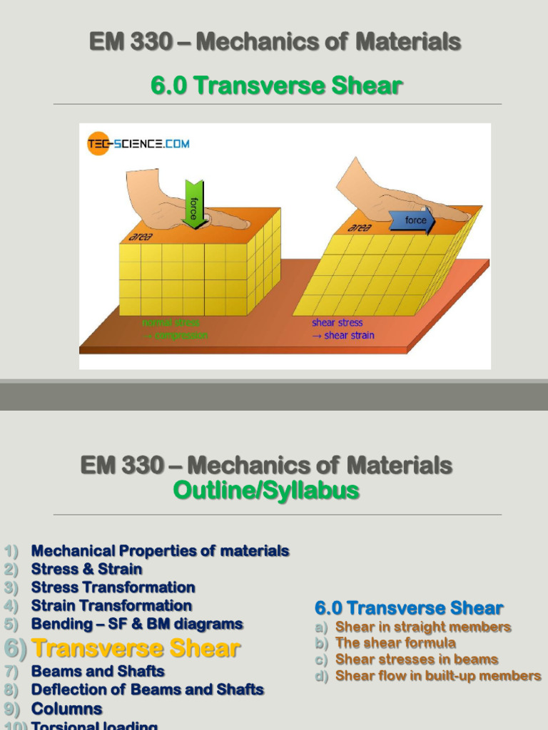 Em 330 Lecture #8 - Transverse Shear | PDF | Bending | Beam (Structure)