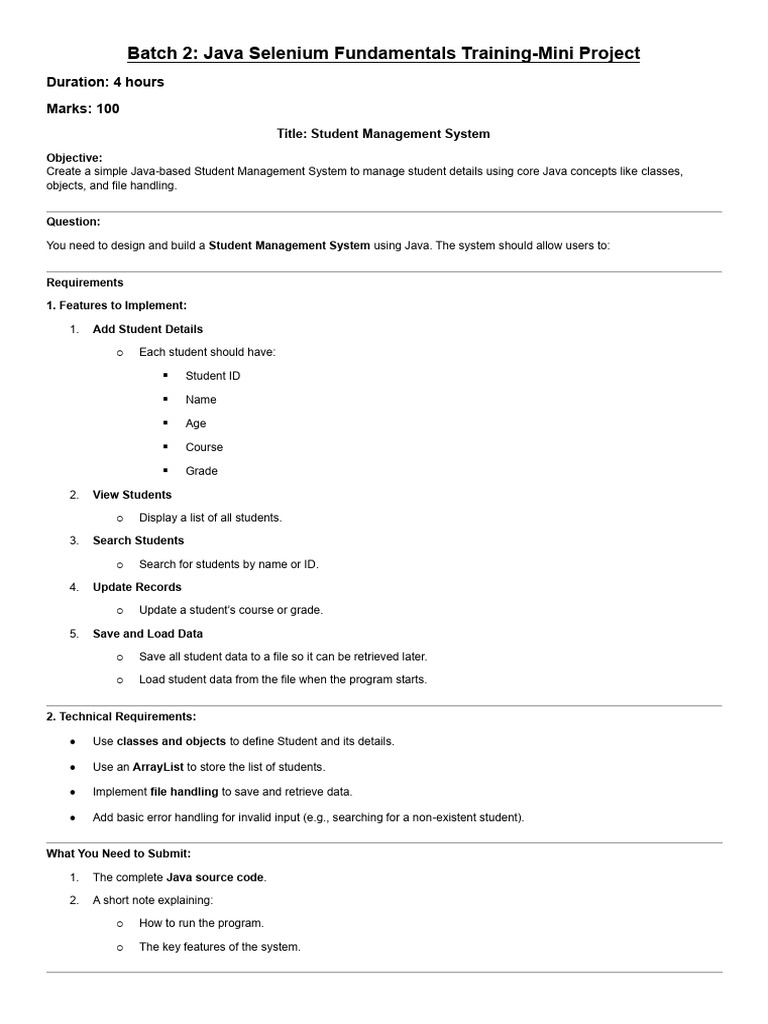 Java Student Management System Project | PDF