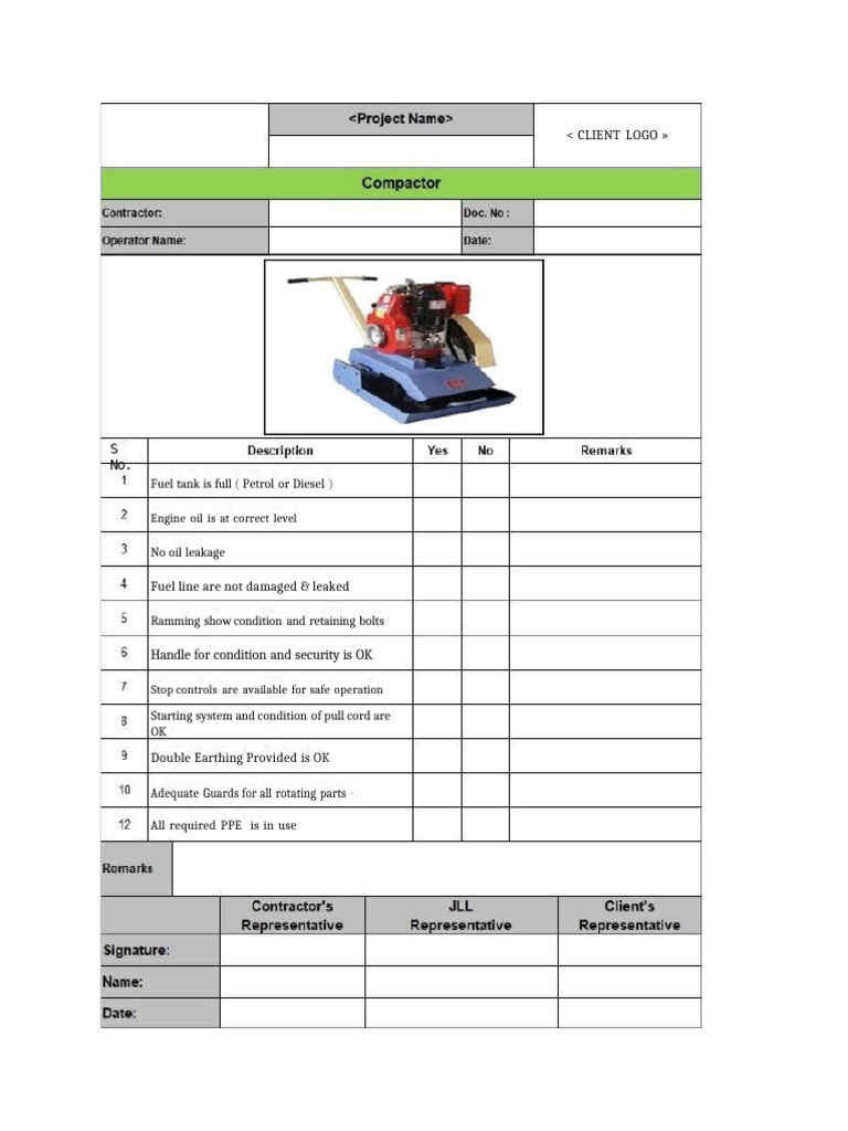 Plate Compactor Checklist | PDF