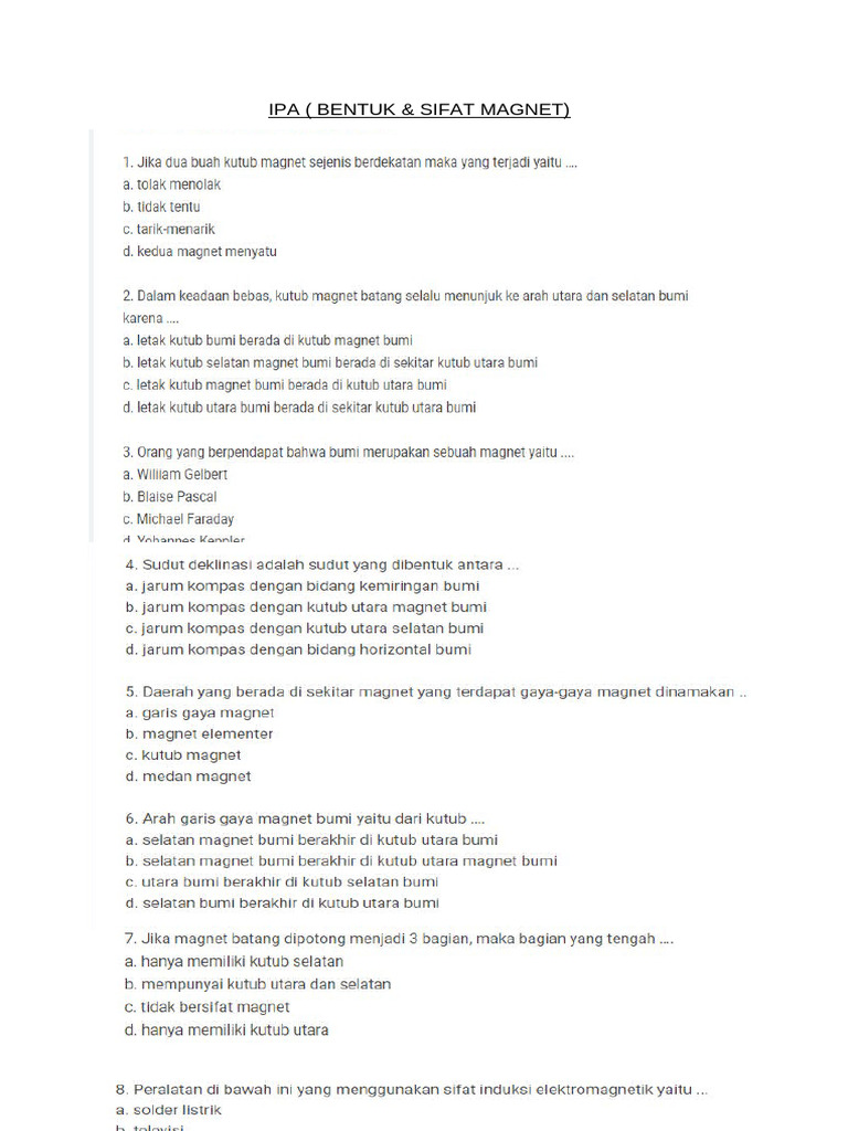 IPA Kls 6 (Bentuk Dan Sifat Magnet) | PDF
