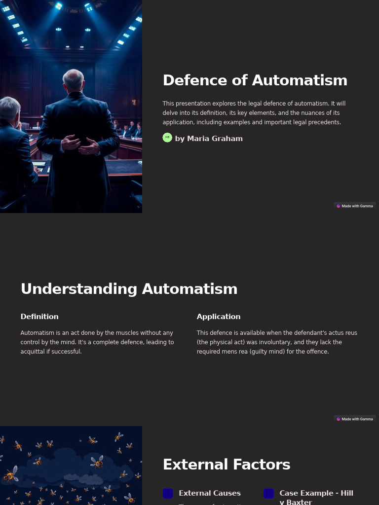 Legal Insights on Automatism | PDF | Recklessness (Law) | Mens Rea