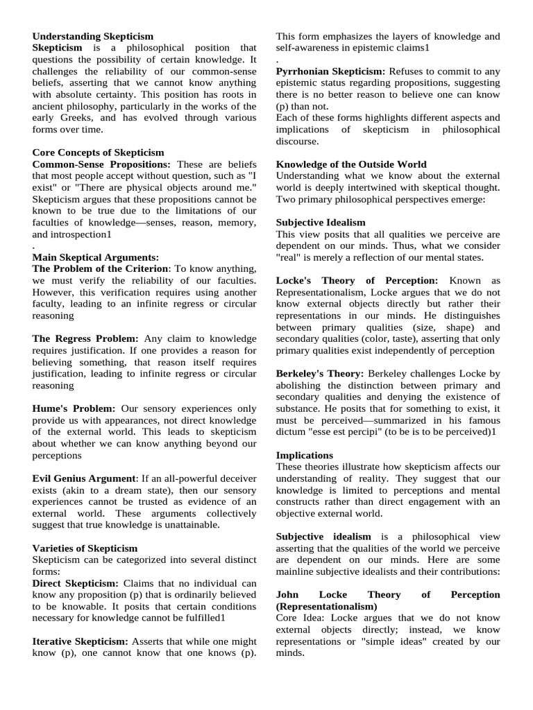 Understanding Skepticism | PDF | Knowledge | Idealism