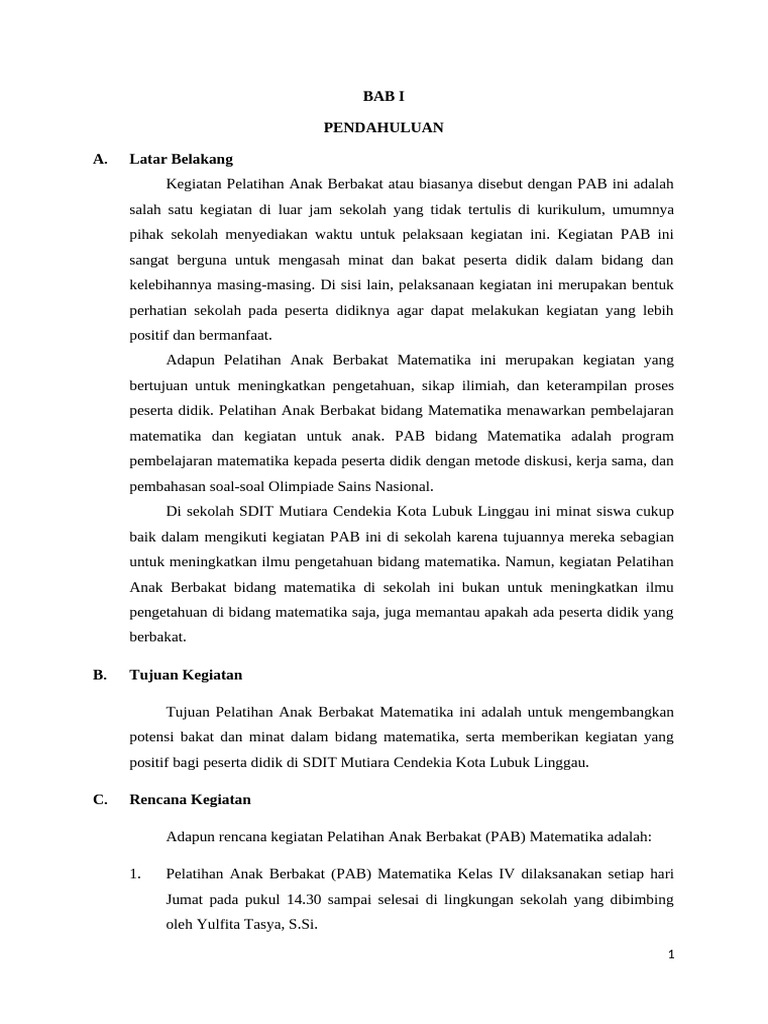 Laporan Kegiatan Pab Matematika Kelas 5 | PDF